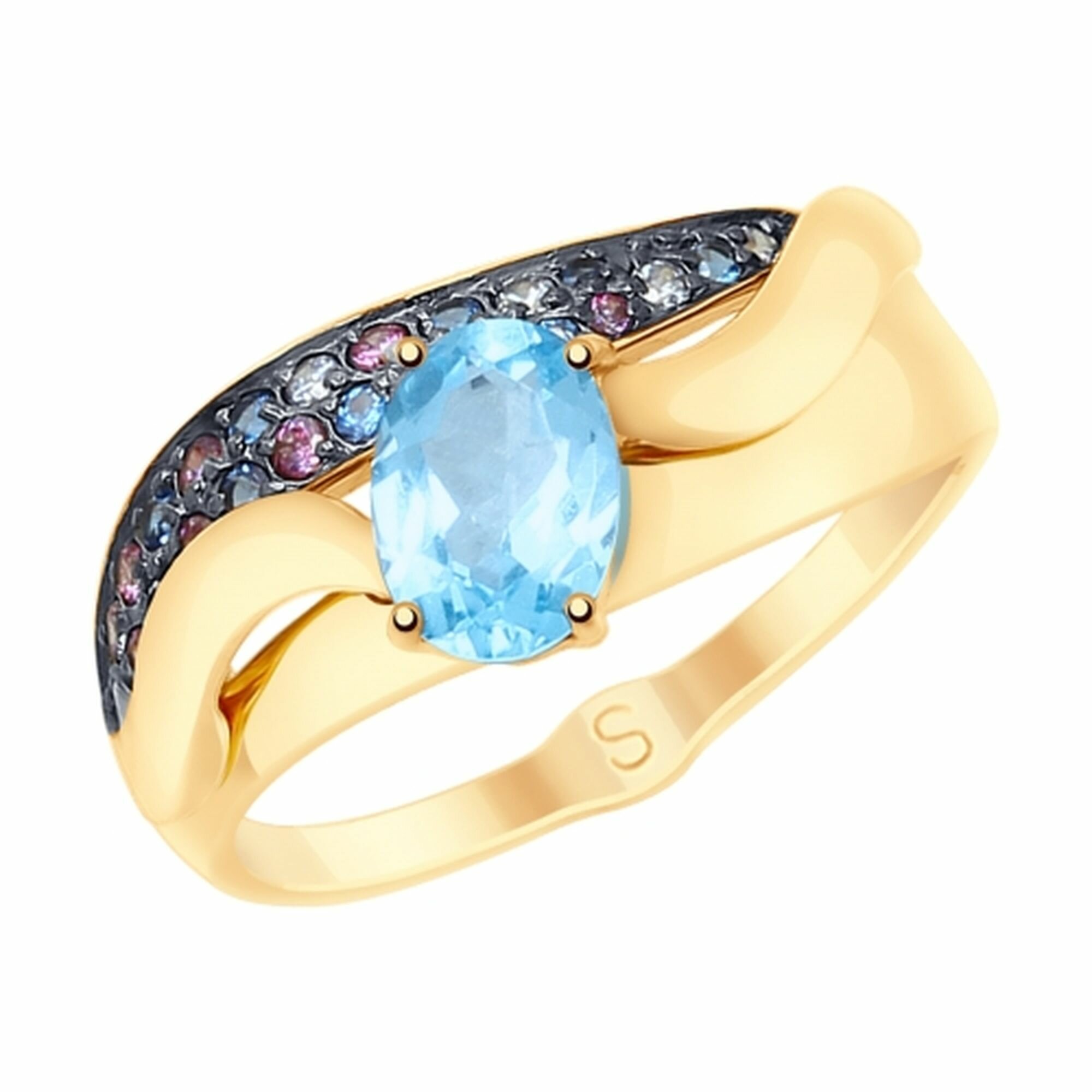 Кольцо, красное золото, 585 проба, кристаллы Swarovski, топаз, фианит