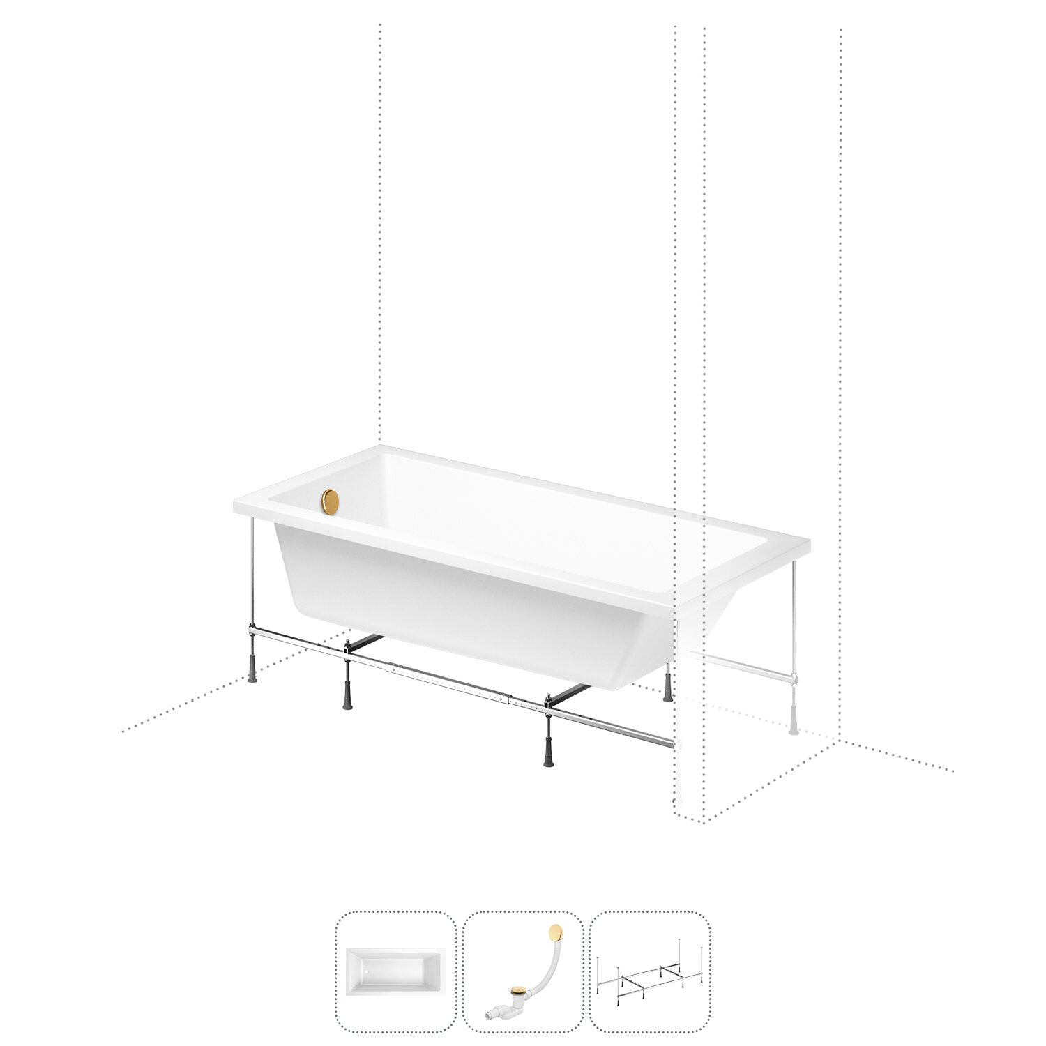 Акриловая ванна 160x80 с каркасом Lavinia Boho Catani 202011054 в наборе 3 в 1: угловая ванна акриловая 160 x 80 см (левый разворот), слив-перелив, каркас