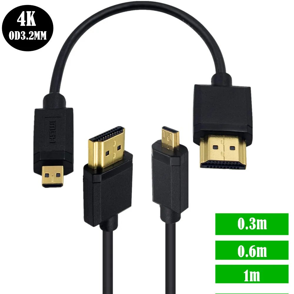 Супер мягкий HDMI кабель Mini HDMI - HDMI 30см/60см/1м Micro HDMI-HD, 0.3m