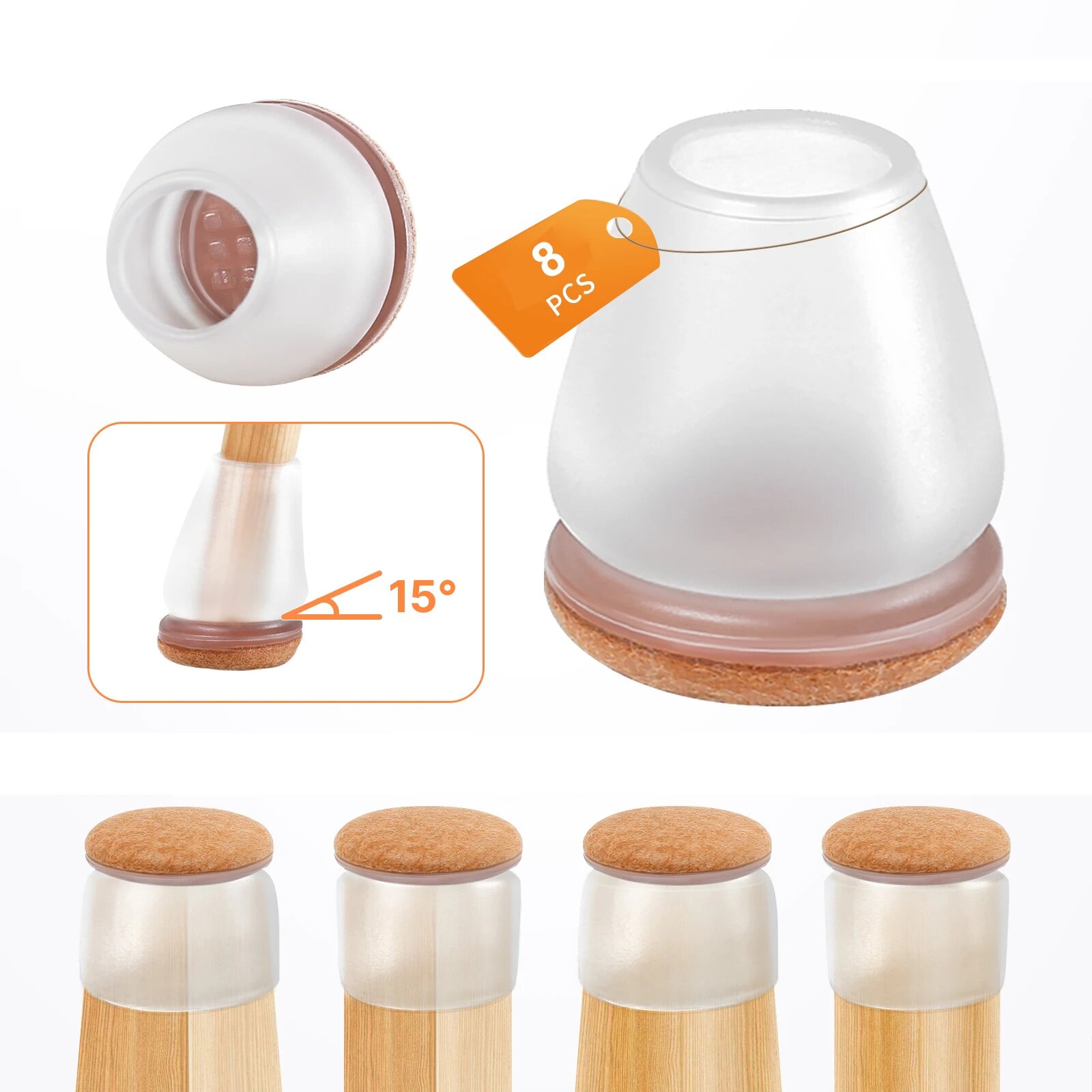 8 шт, защитные накладки на пол для ножек стула с толстой оберткой, фетровые подушечки, силиконовые чехлы для ног мебели, защита ножек стола, пол Бежевый, S (15-21mm)