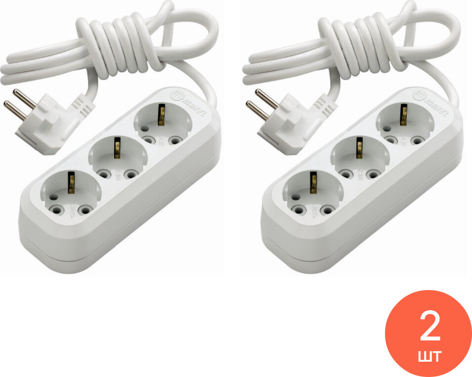 Удлинитель бытовой Makel / Макел MGP 133 с заземляющими контактами, 3 метра 3 розетки, белый MGP133 (комплект из 2 шт)