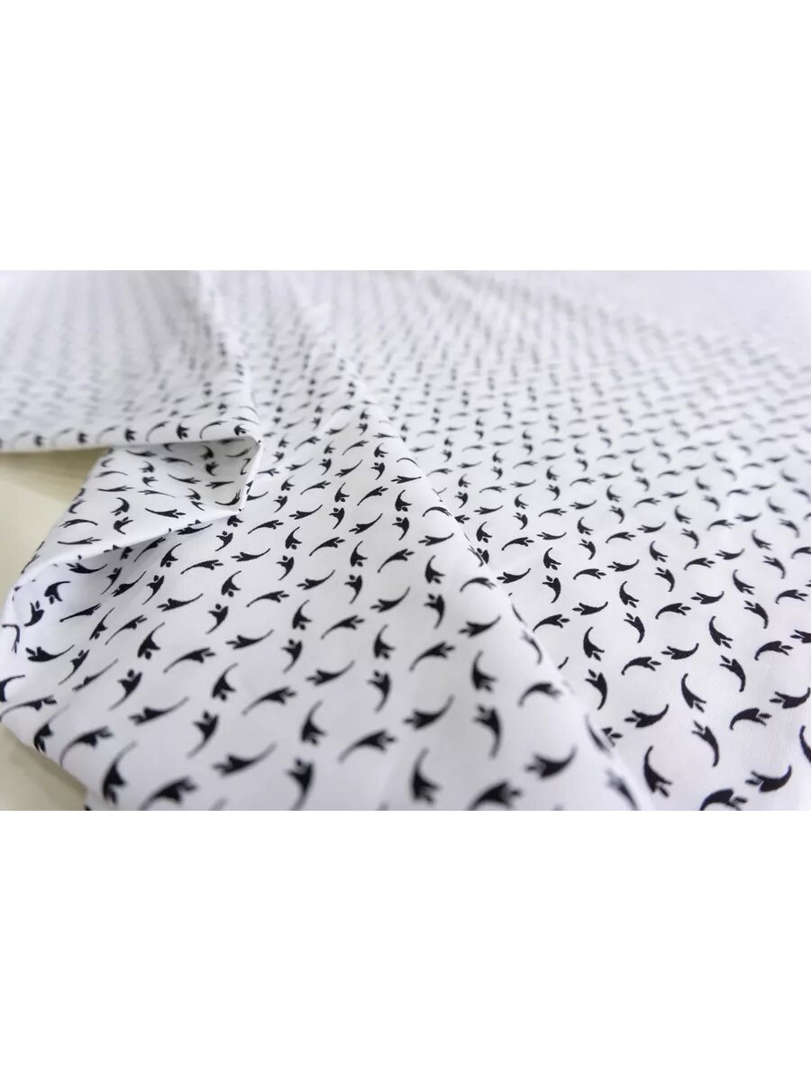 Ткань Хлопок стрейч молочный узор черный 1 метр