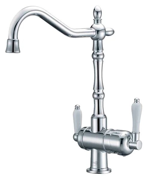 Смеситель для кухни Zorg Clean Water ZR 326 YF с краном для питьевой воды, с поворотным изливом, хром, белый, глянцевый, однорычажный, с керамическим картриджем