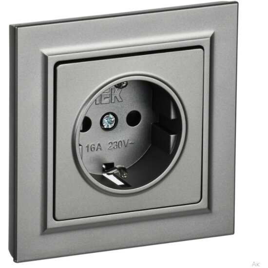 Розетка Iek СП BRITE РСР14-1-0-БрС 16А в сборе с заземл. защ. шторки сталь, BR-R14-16-K46-F