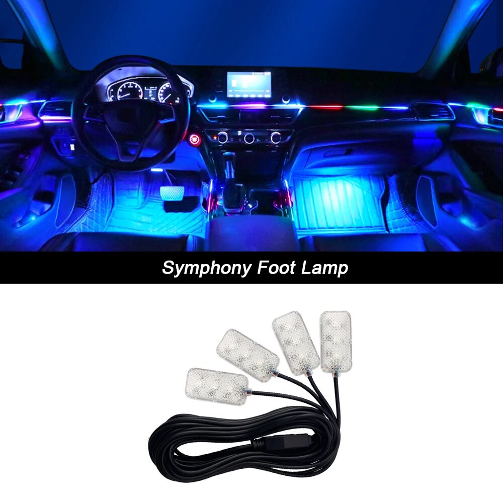 Светодиодная подсветка салона авто Foot Light, RGB, 64 цвета