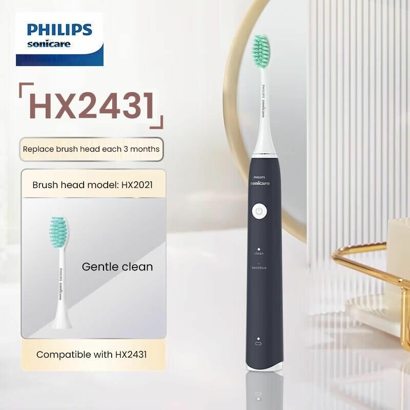 Электрическая зубная щетка Philips HX2431 для взрослых с функцией звуковой и вибрационной чистки power brush 2 режима бережной чистки белый