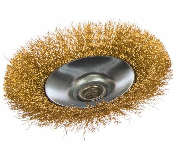 Щетка крацовка коническая, витая стальная проволока, посадочная гайка М14, 125мм