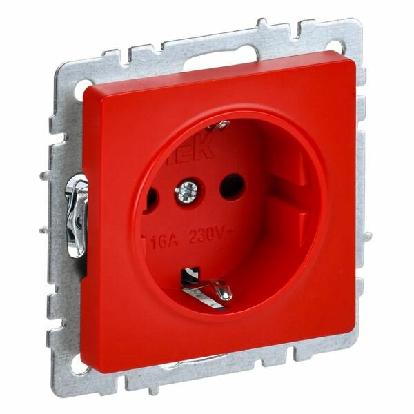 Штепсельная розетка встраиваемая IEK BRITE 16А BR-R14-16-K04 РС14-1-0-БрК с з/к и шторками красный