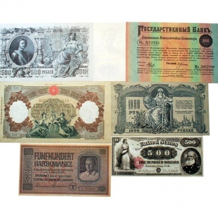 Набор 6 копий купюр разных номиналов и стран мира сувенирная копия, банкноты и купюры редкие коллекционные