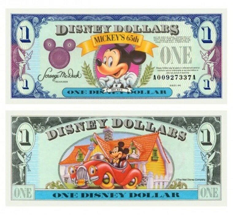 1 доллар Дисней Mickey 1993, сувенирная копия, банкноты и купюры редкие коллекционные