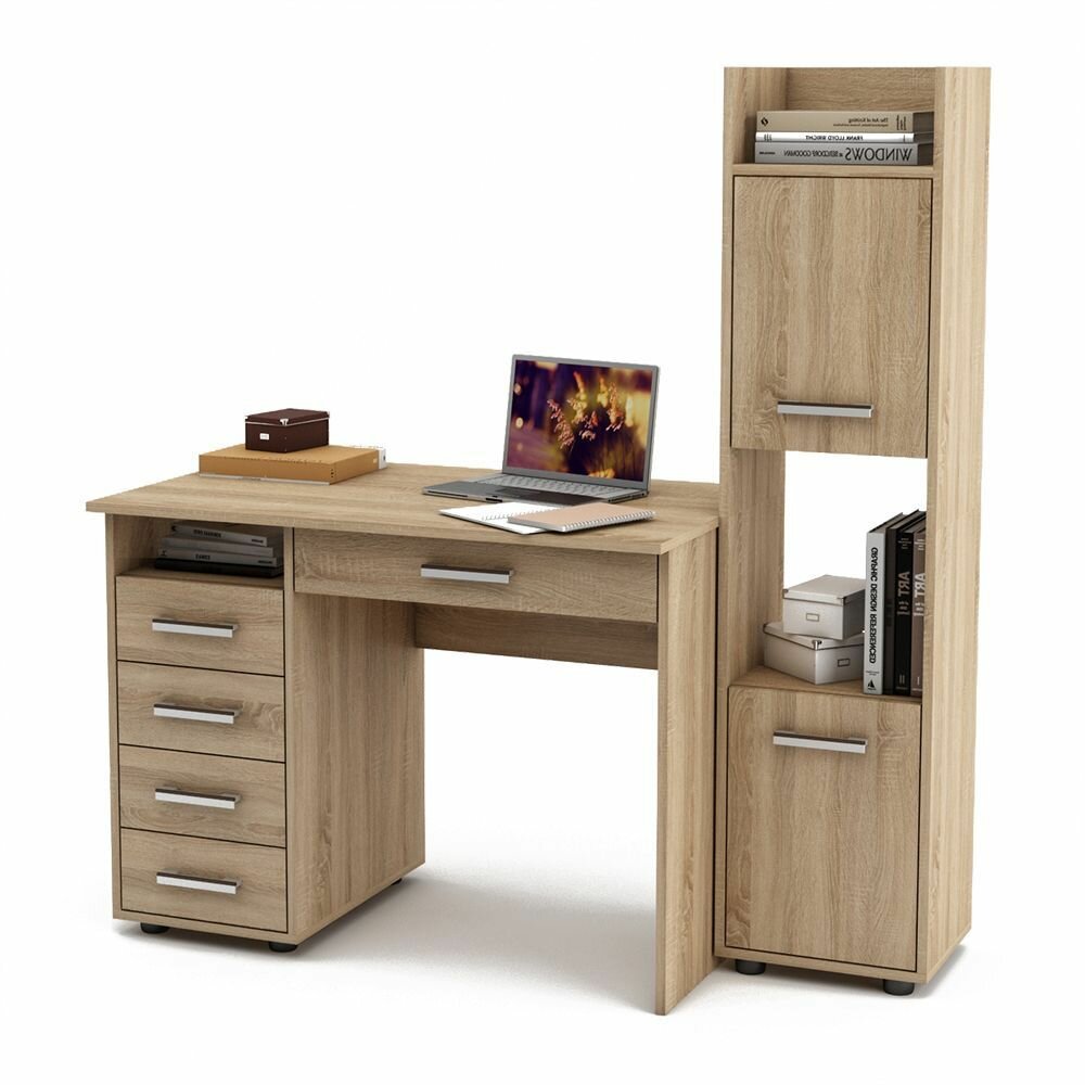 Стол письменный, компьютерный и стеллаж Остин (Ливерпуль) 4Я дуб сонома
