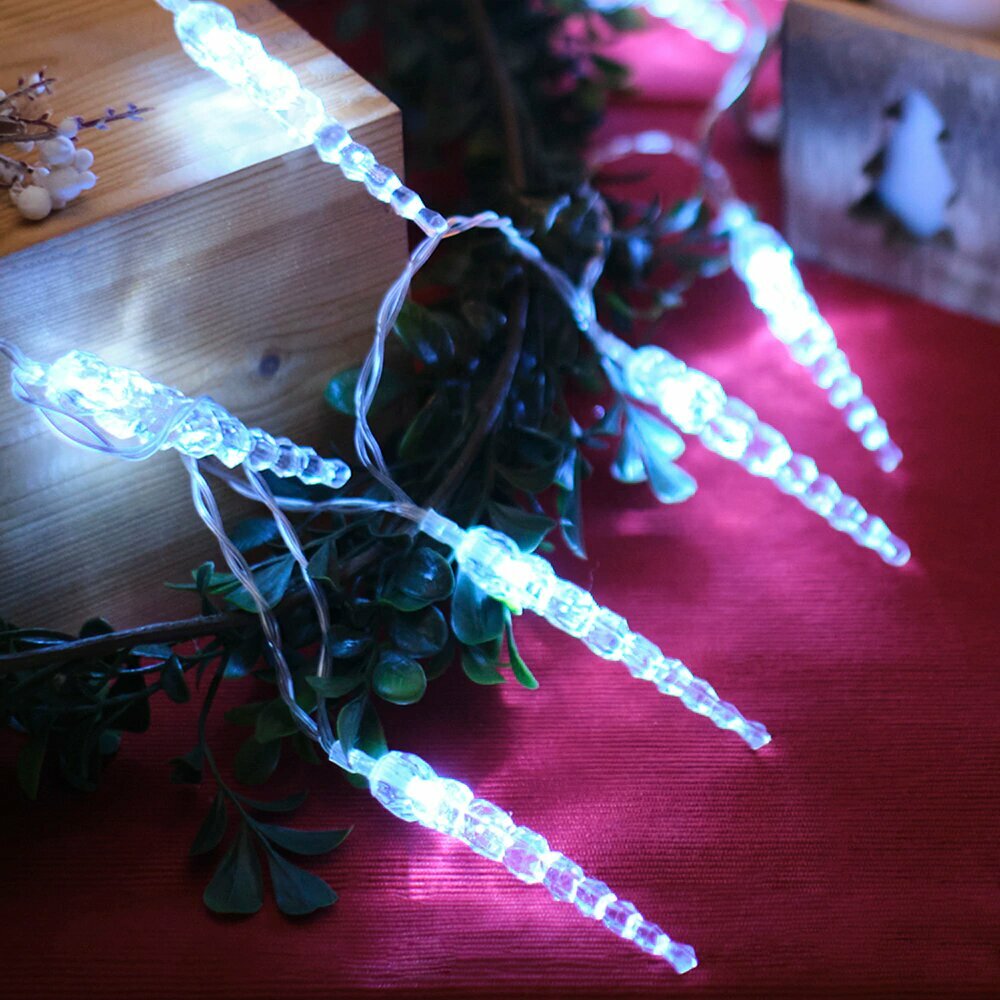 Гирлянда интерьерная Нить Сосульки 10LED 1,5 м, холодный белый, прозрачный провод, на батарейках