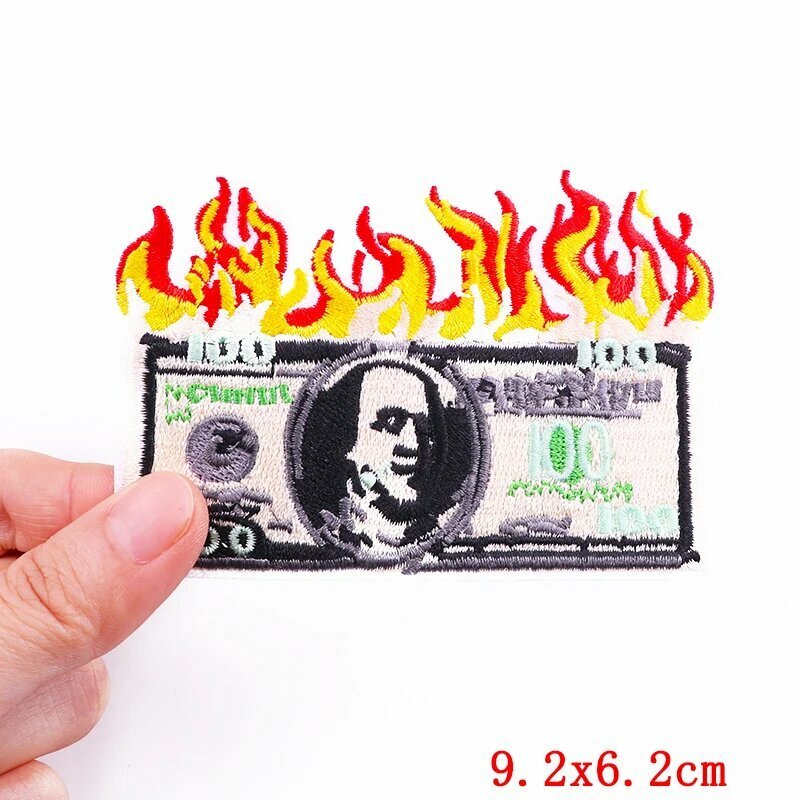 Термоклейкая нашивка "100$" в огне, PE6221CT
