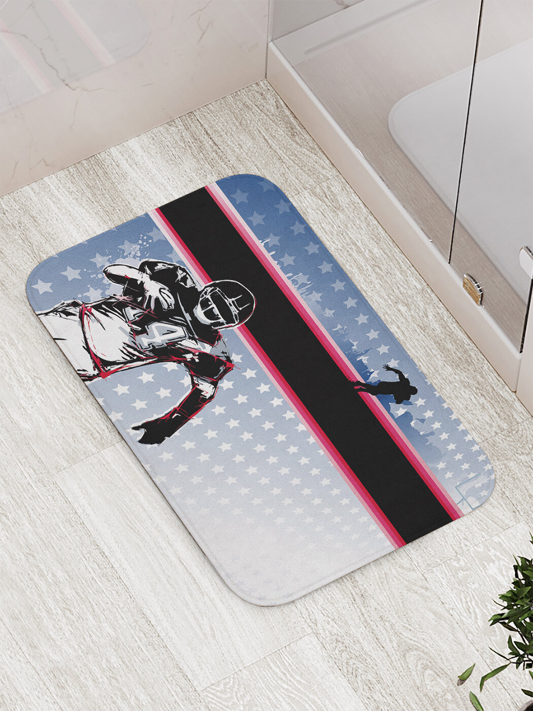 Коврик для ванной комнаты, туалета "Американский бейсбол" противоскользящий, 52х77 см, JoyArty