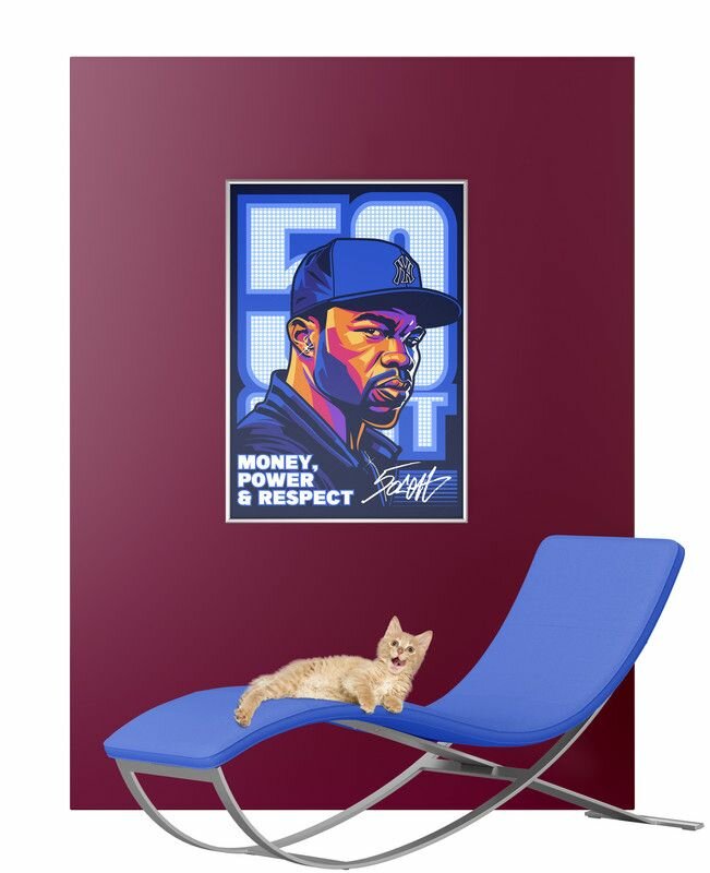 Постер с репером 50 CENT, в раме, А2 (60х42 см), постер плакат