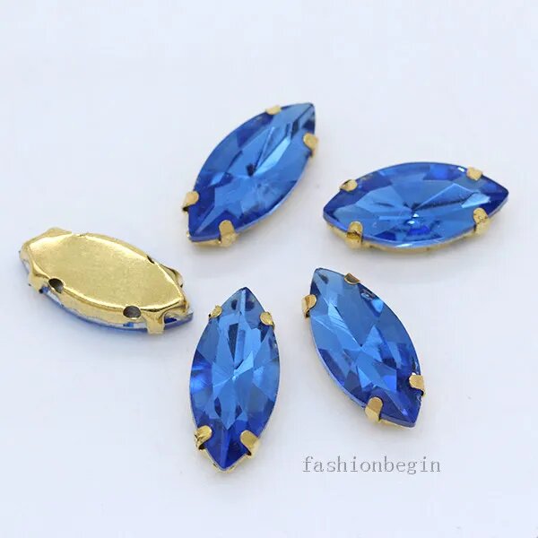 Синие стразы Navette 4x8mm, mid sapphire