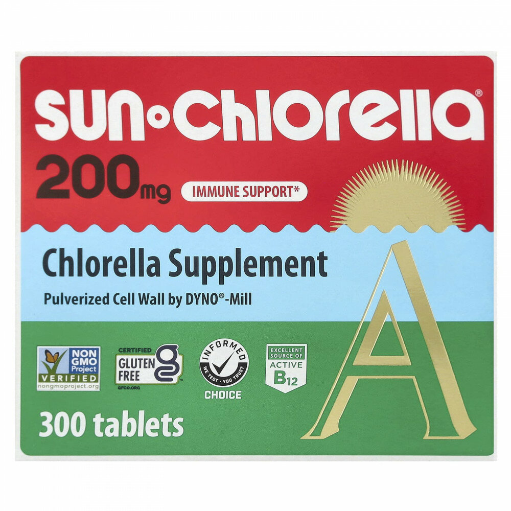 Sun Chlorella, добавка с хлореллой, 200 мг, 300 таблеток