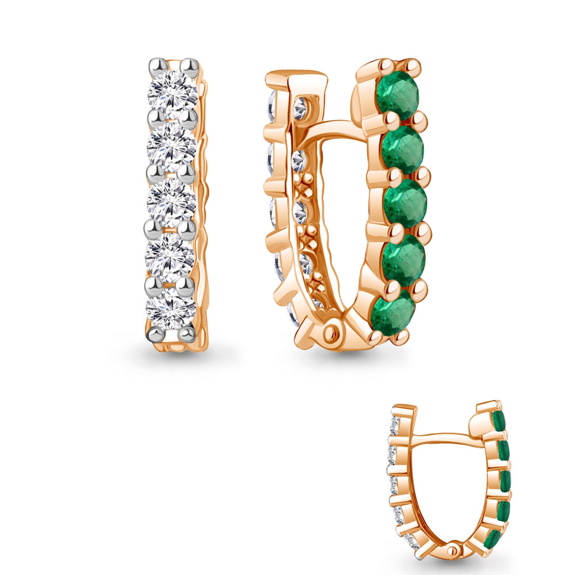 Серьги трансформеры, серебро, 925 проба, золочение, фианит, изумруд синтетический