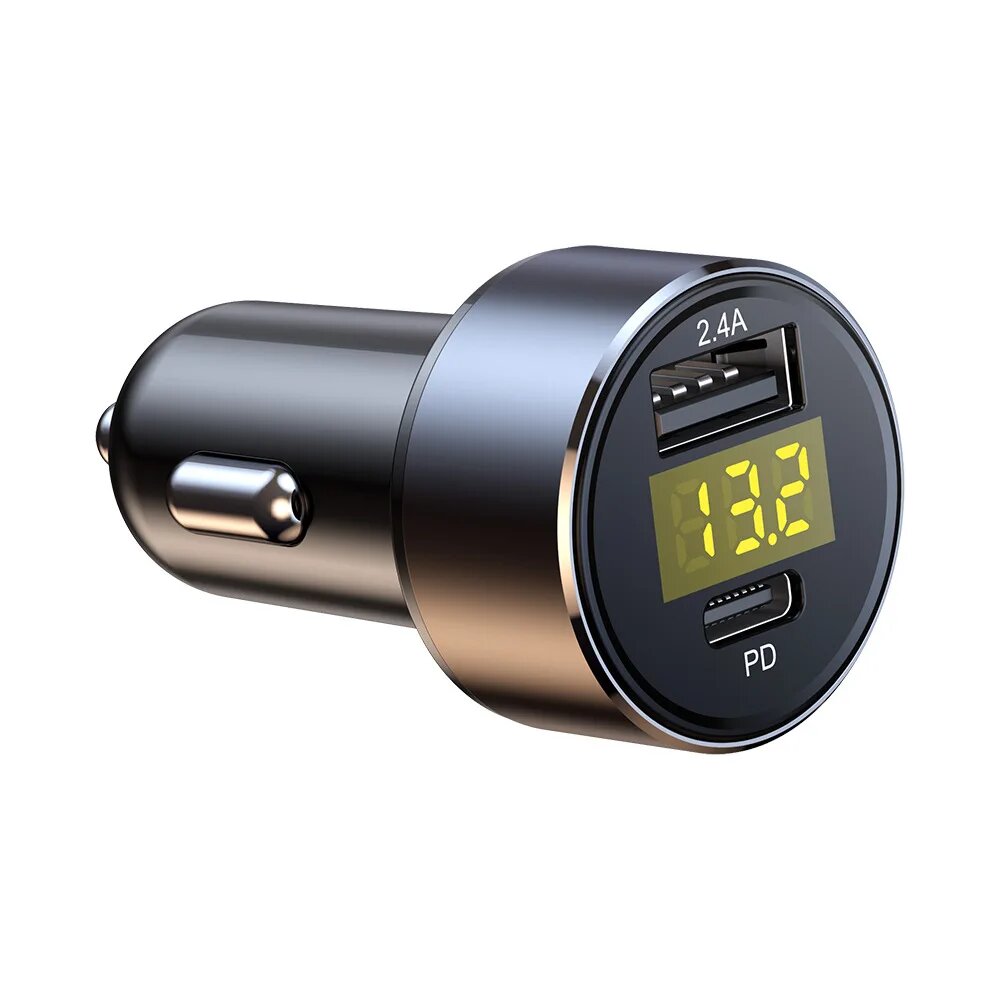 Автомобильное зарядное устройство 2,4 А, адаптер USB Type-C, прикуриватель, светодиодный вольтметр для большинства мобильных телефонов, зарядное устройство, умная зарядка с двумя портами