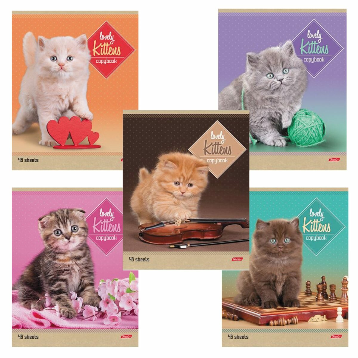 Тетрадь общая 48л, А5 Hatber "Котята" (линейка, скрепка, картон мелованный) (48Т5В2, T242407), 10шт.