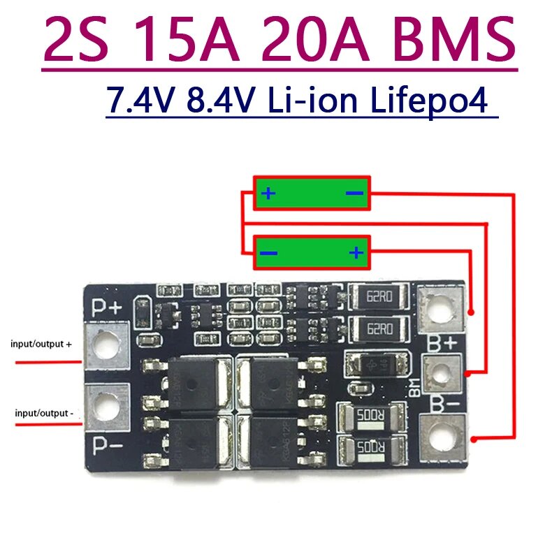 Литиевая плата защиты 2S BMS 7.4V 15A Lifepo4