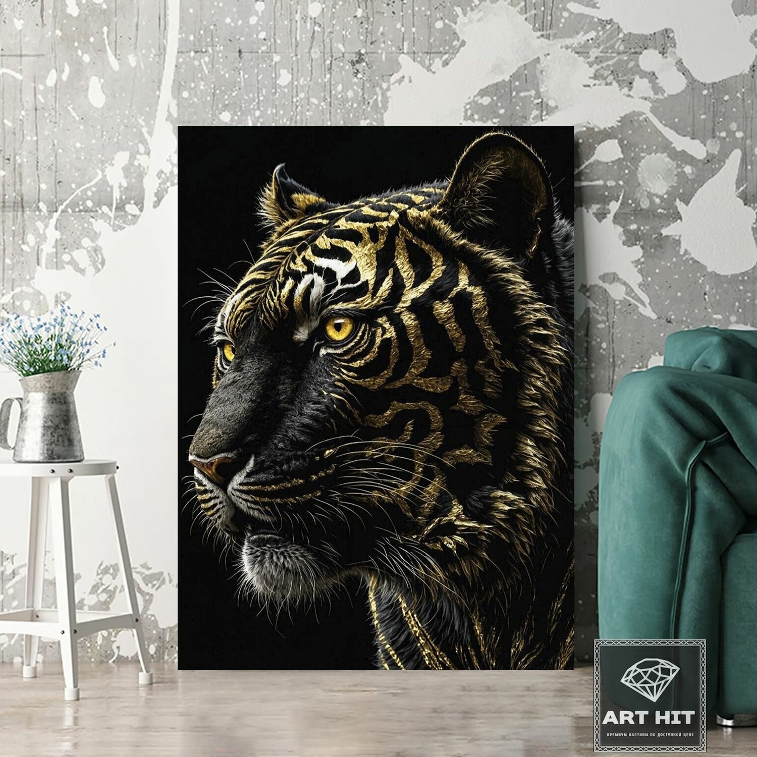 Картина с золотым тигром, 60х80 см.