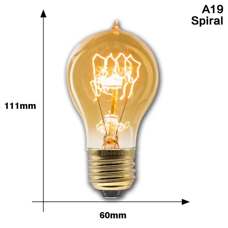 Парксон ретро лампа накаливания Эдисон dimmable E27 40Вт A19 Spiral, 220V