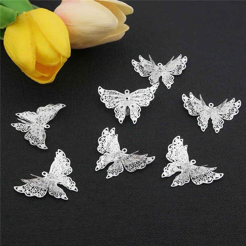 Металлические шармы-бабочки Beadia Silver Color