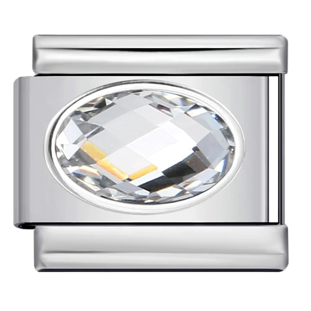 New Trend Colorful Oval CZ Simple Fashion Italian Charm Fit 9mm Link Stainless Steel Bracelet DIY Making Beads For Women Men