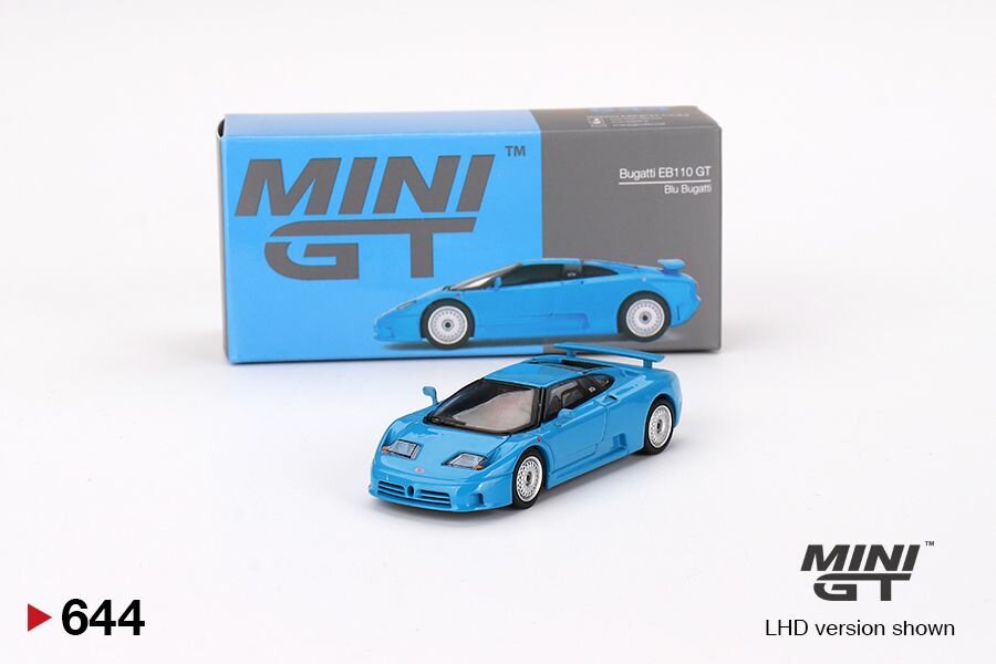 Коллекционная машинка MINI GT 1:64 Bugatti EB110 GT Blue LHD