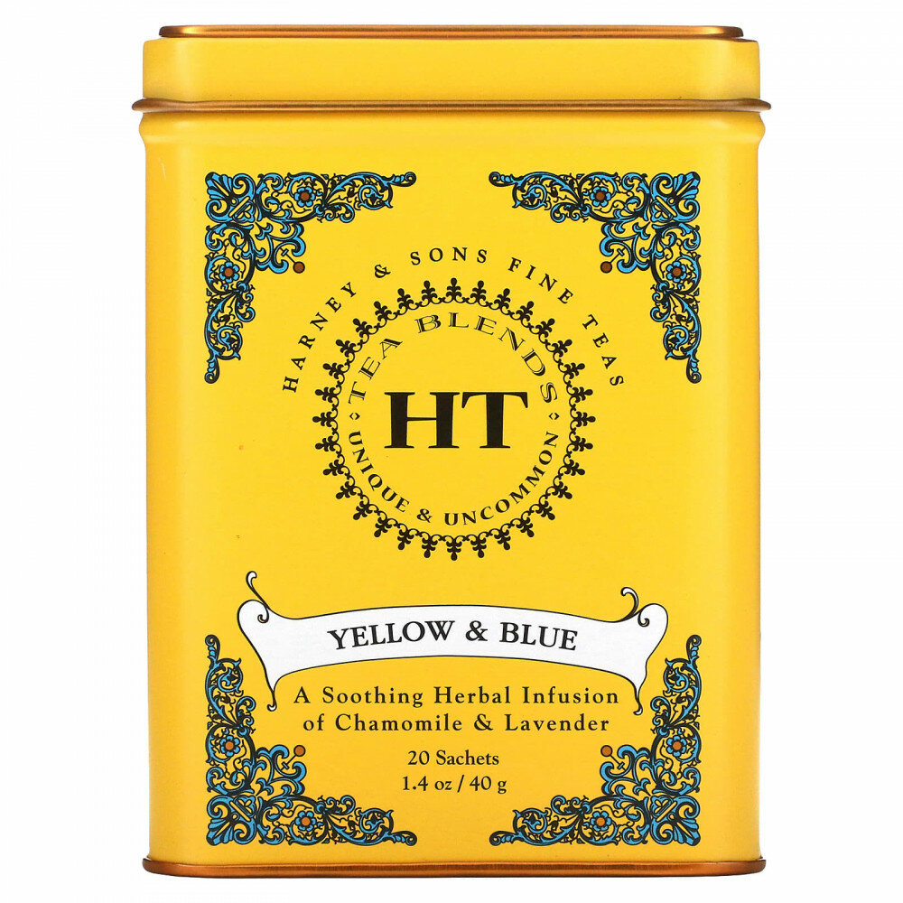 Harney & Sons, HT Tea Blends, чайные смеси, желтый и синий, без кофеина, 20 пакетиков, 40 г (1,4 унции)