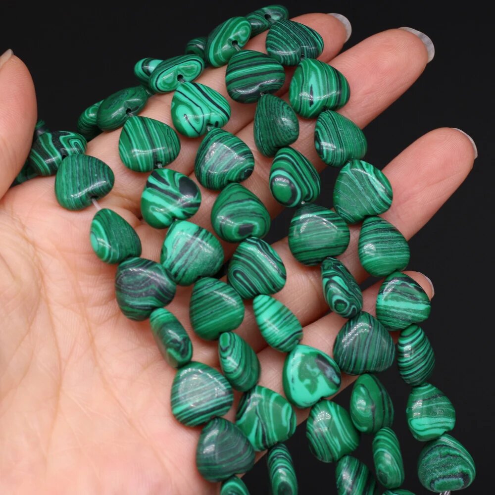 Натуральный малахит в форме сердца, полудрагоценные камни, бисер, сделай сам, для изготовления ювелирных аксессуаров, 14 мм, 16 шт./шт.