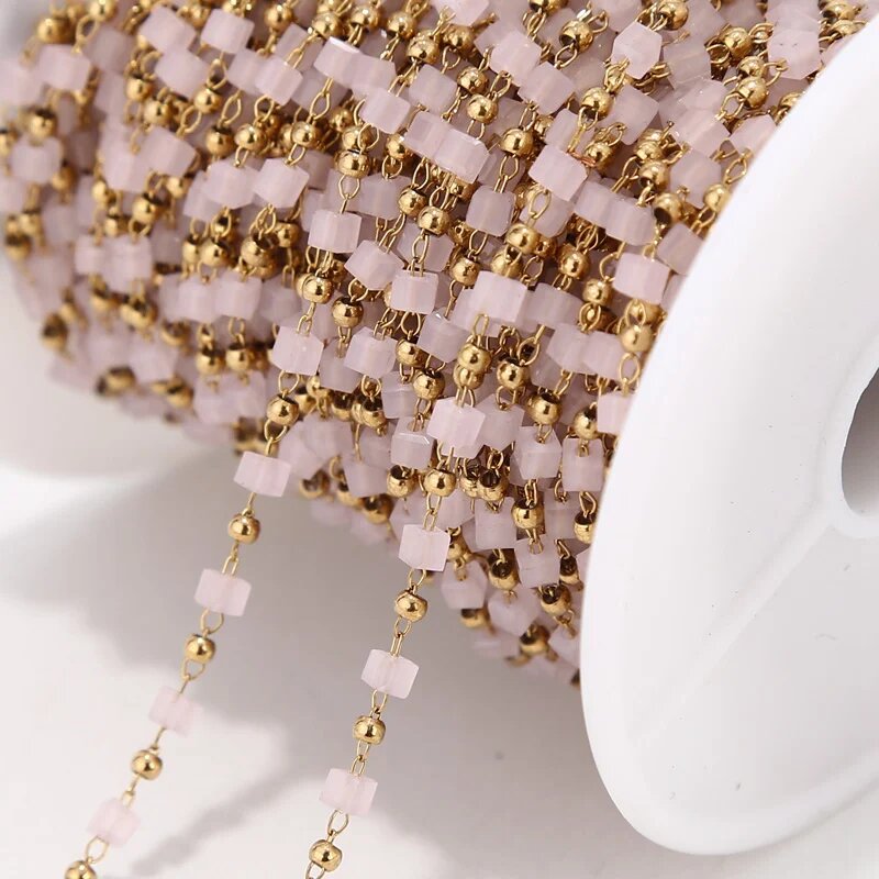 Золотые бисерные цепи из нержавеющей стали Touredbeads 1 м Square Pink