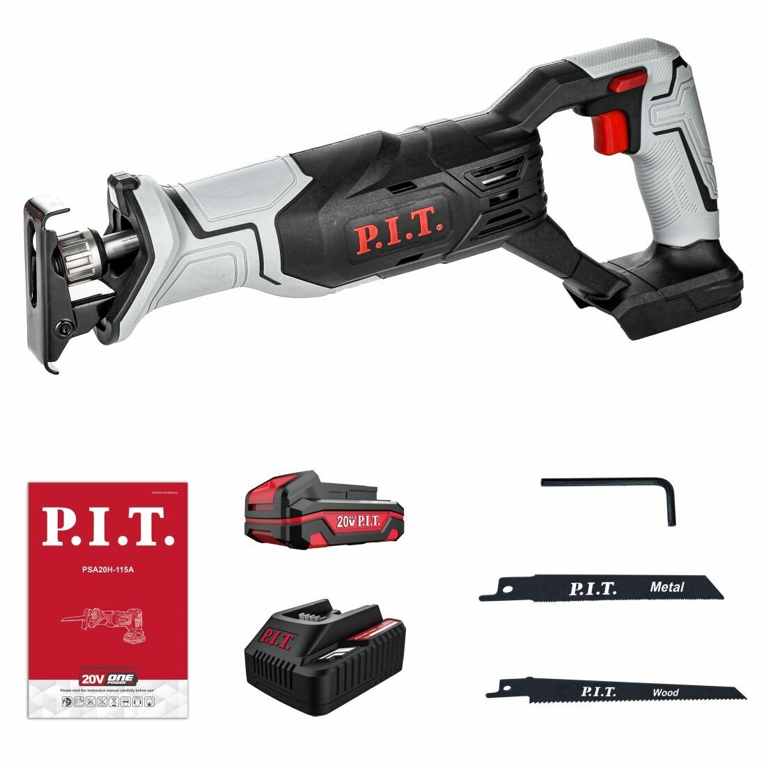 Пила сабельная аккум PSA20H-115A/1 (20В,0-2700ход/м, БЗП, пропил 115мм, ход 22мм,1АКБLi-ion 2Ач ЗУ кор)