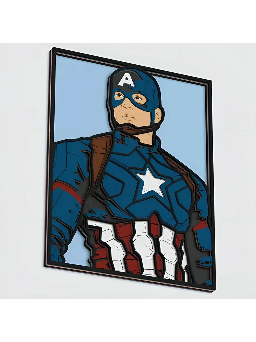 3D Картина по номерам из дерева Капитан Америка, 23x30 см