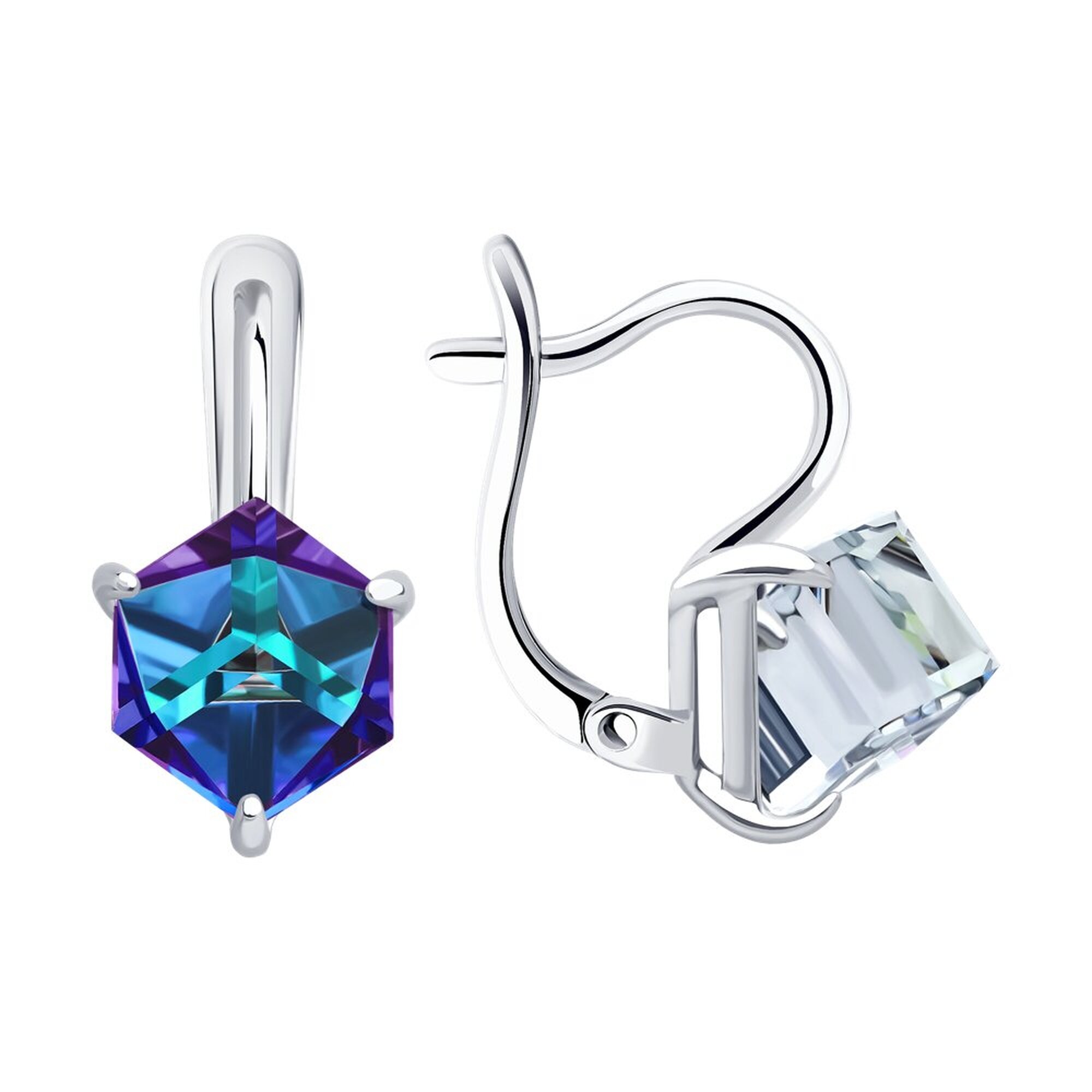 Серьги, серебро, 925 проба, родирование, кристаллы Swarovski