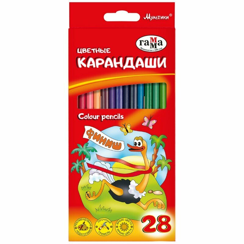 Карандаши цветные Гамма "Мультики" 24 цвета, трехгранные, заточенные, картон, европодвес (110319)