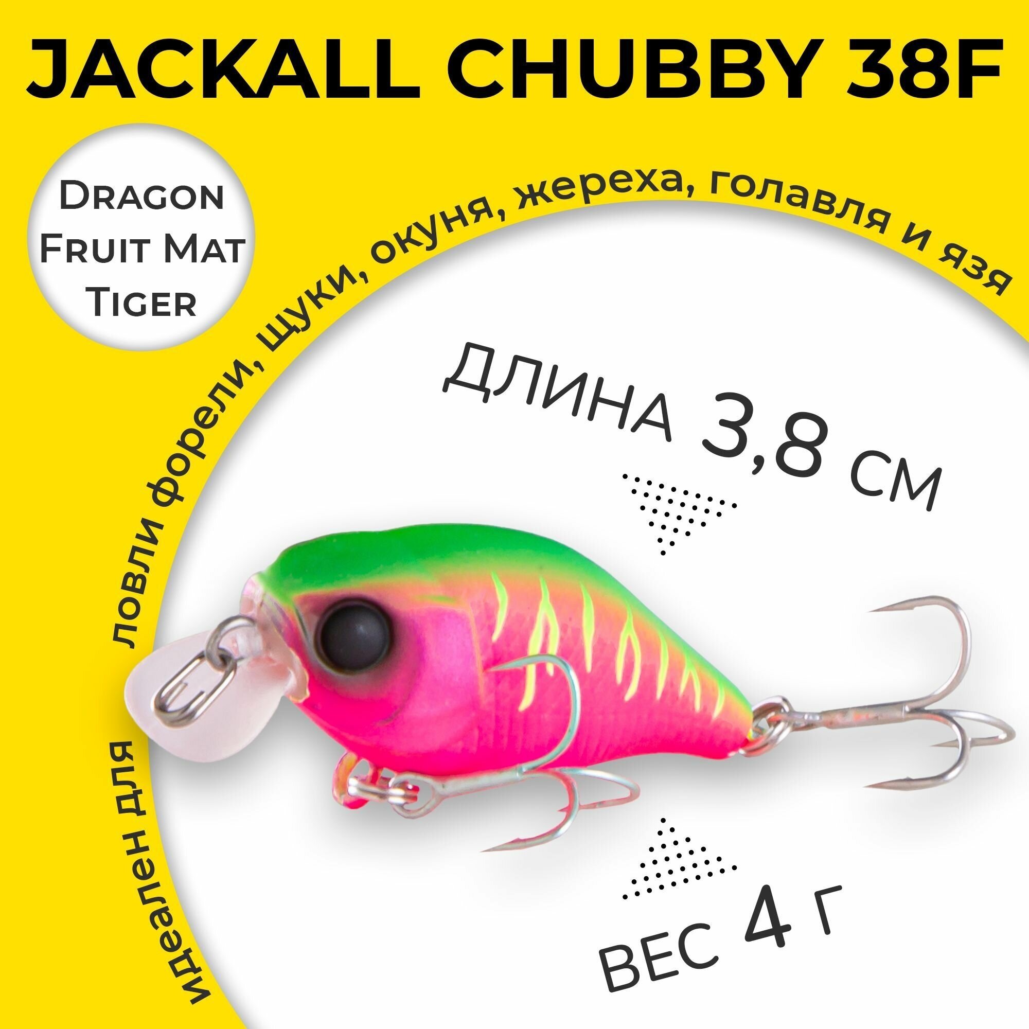Воблер JACKALL Chubby Crank 38F 4.0г Загл.0.6-1.0м #Dragon fruit mat tiger