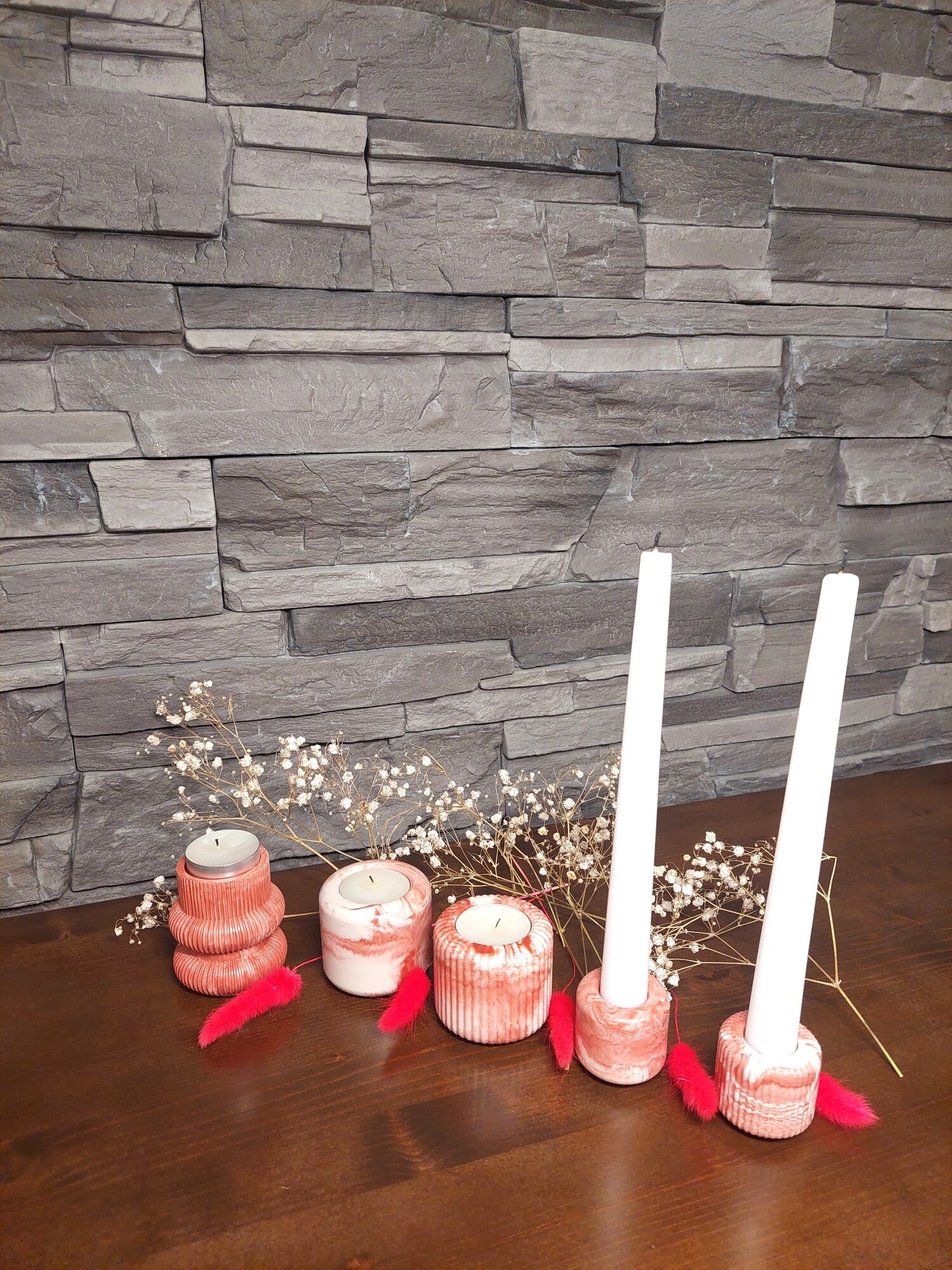 Набор подсвечников "Розовый мрамор" из гипса от "Ателье декора"