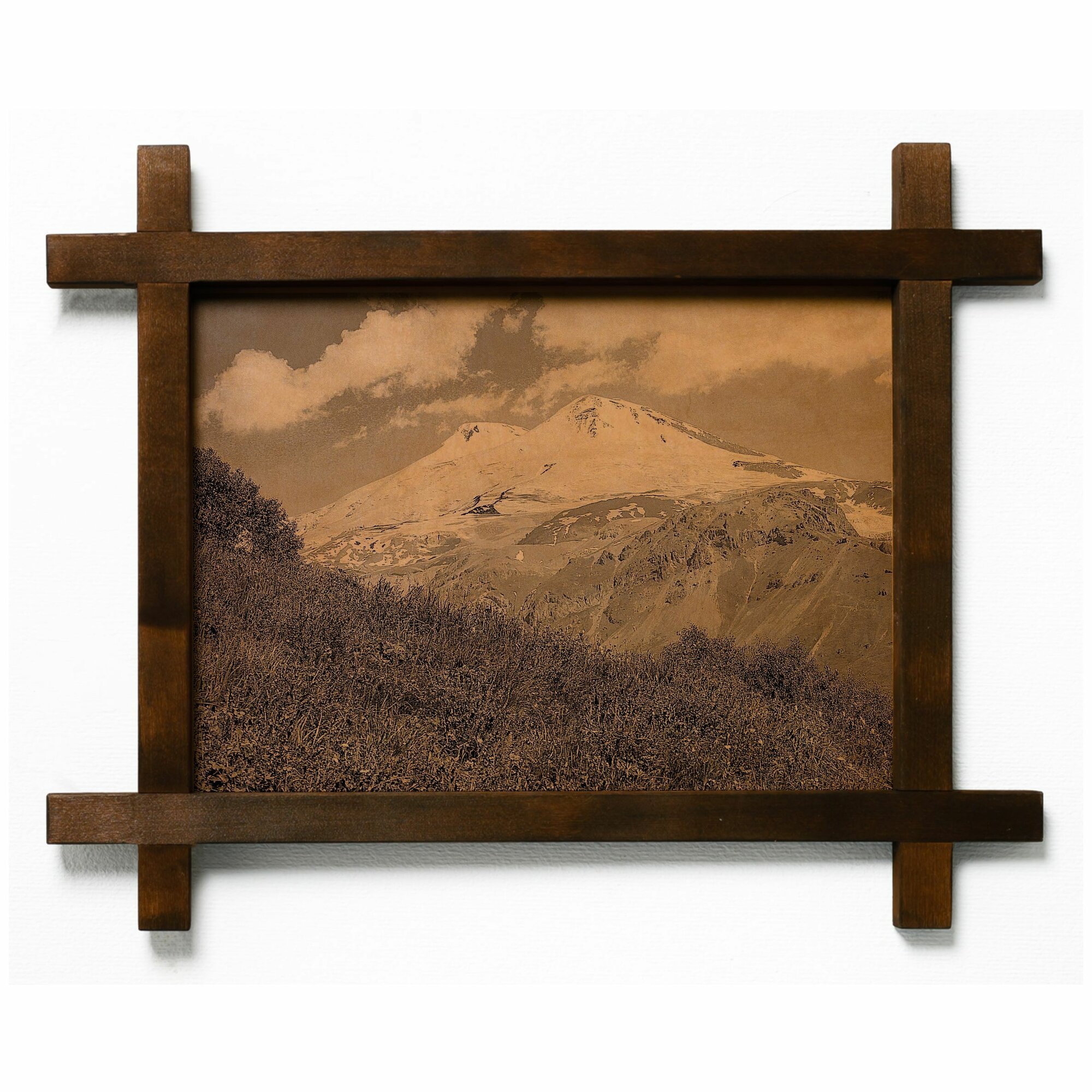 Интерьерная картина из натуральной кожи "Эльбрус", декоративное настенное панно в деревянной раме, BoomGift