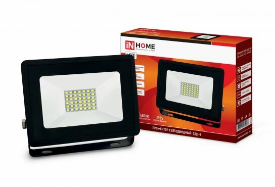 Прожектор светодиодный СДО-8 30Вт 230В 6500К 2850Лм IP65 черный IN HOME уличный подсветка для дачи