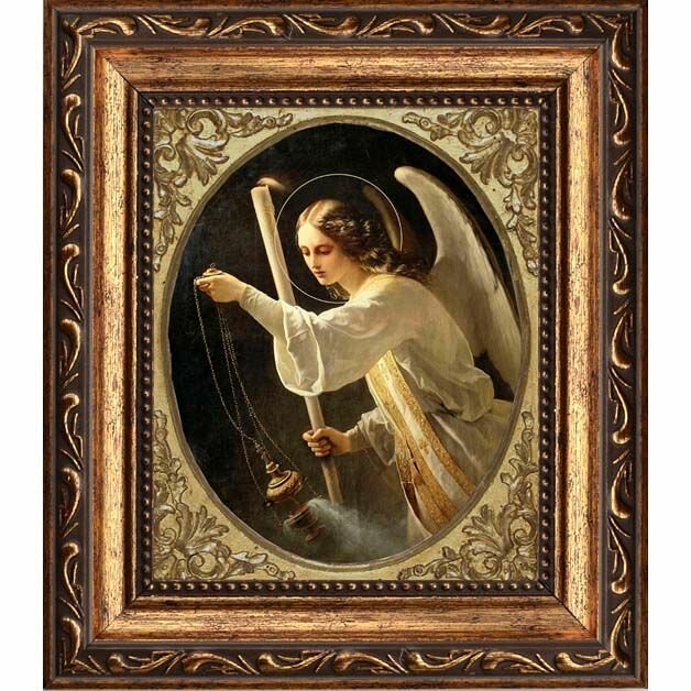 Ангел молитвы с кадилом. Воспроизведение на холсте старинной иконы Т. А. Фон Неффа. (10 х 12 см / В раме / 16)