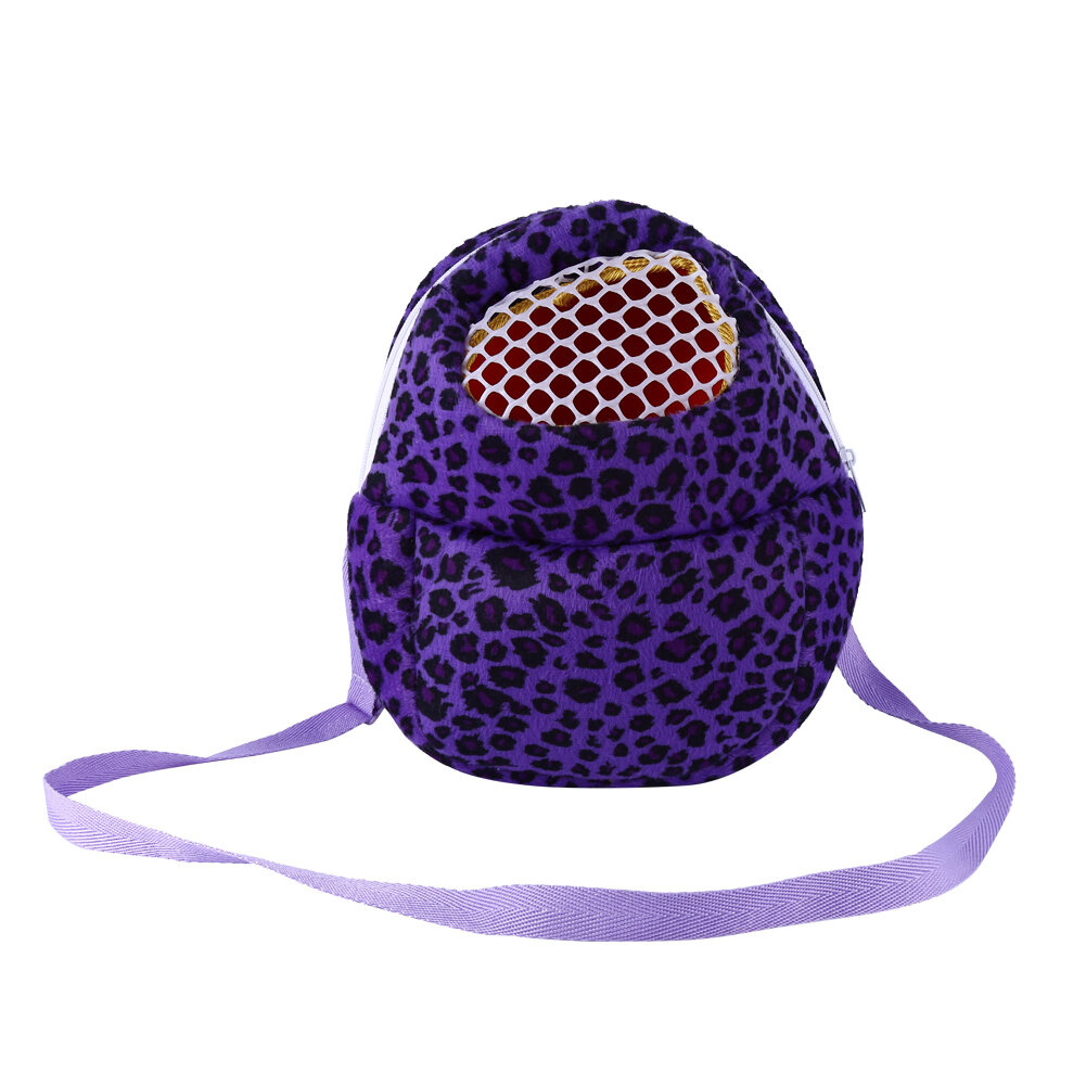 Pet Carrier Short Plush Hamster Rat Chinchilla Ferret Products Outdoor Bag (Leopard Purple M)