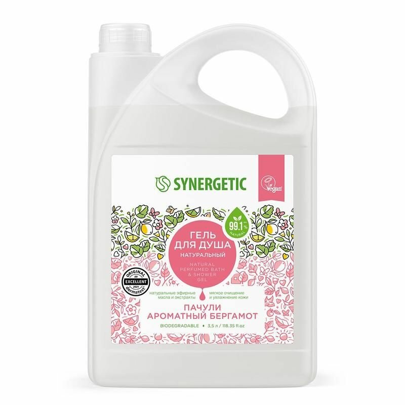 Гель для душа Synergetic "Пачули и ароматный бергамот", для любой кожи, 3,5 л (400350)
