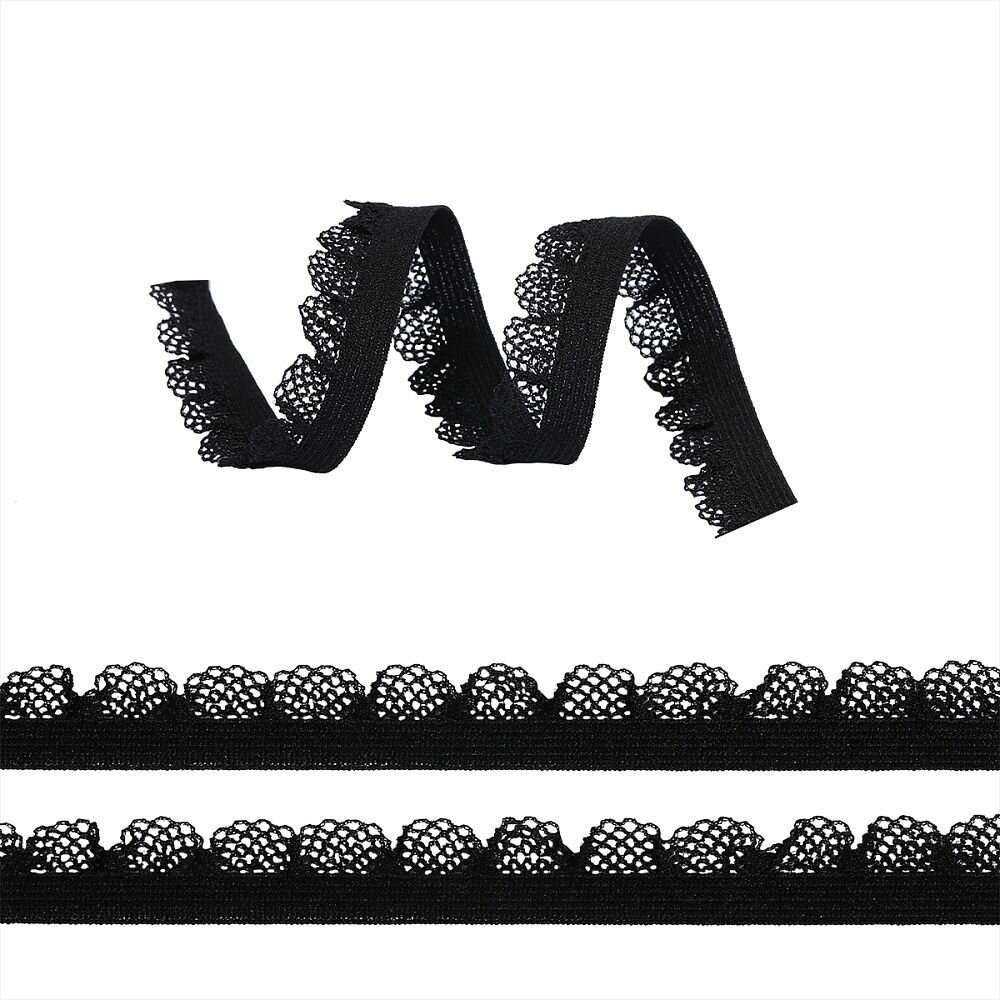 Резинка бельевая TBY Ажурная, ультрамягкая, 12 мм, черный, F322, упаковка 100 м