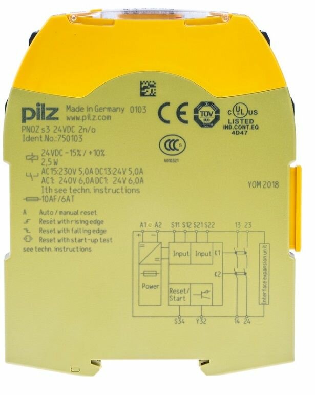 Реле безопасности Pilz PNOZ S3 24VDC 2N/O арт. 750103