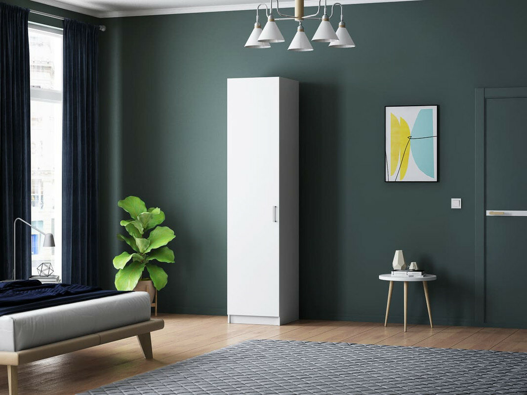 Шкаф пенал для одежды распашной с полкой Семпл 1, Мебель прихожую и спальню, Белого цвета