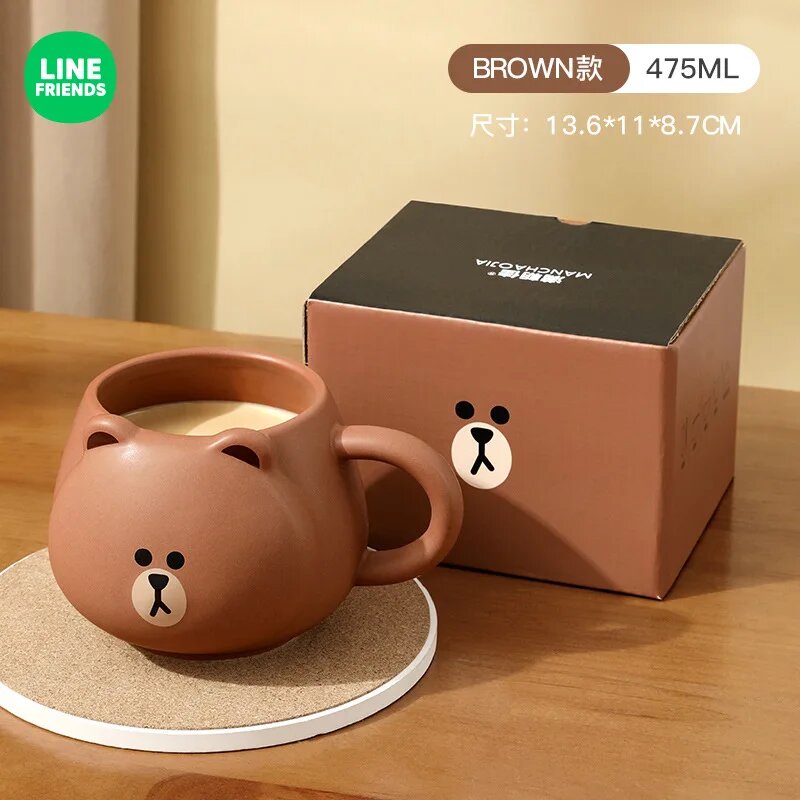 Керамическая чашка LINE FRIENDS Браун, 475ML, Коричневый