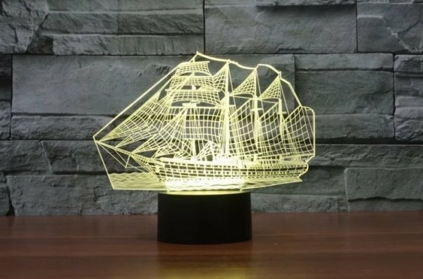 Camelion NL-404 ночник 3D св/д Корабль RGB 3W 220V/USB/3xAA (не в/к) 250x100, сенсор, пластик/выкл.