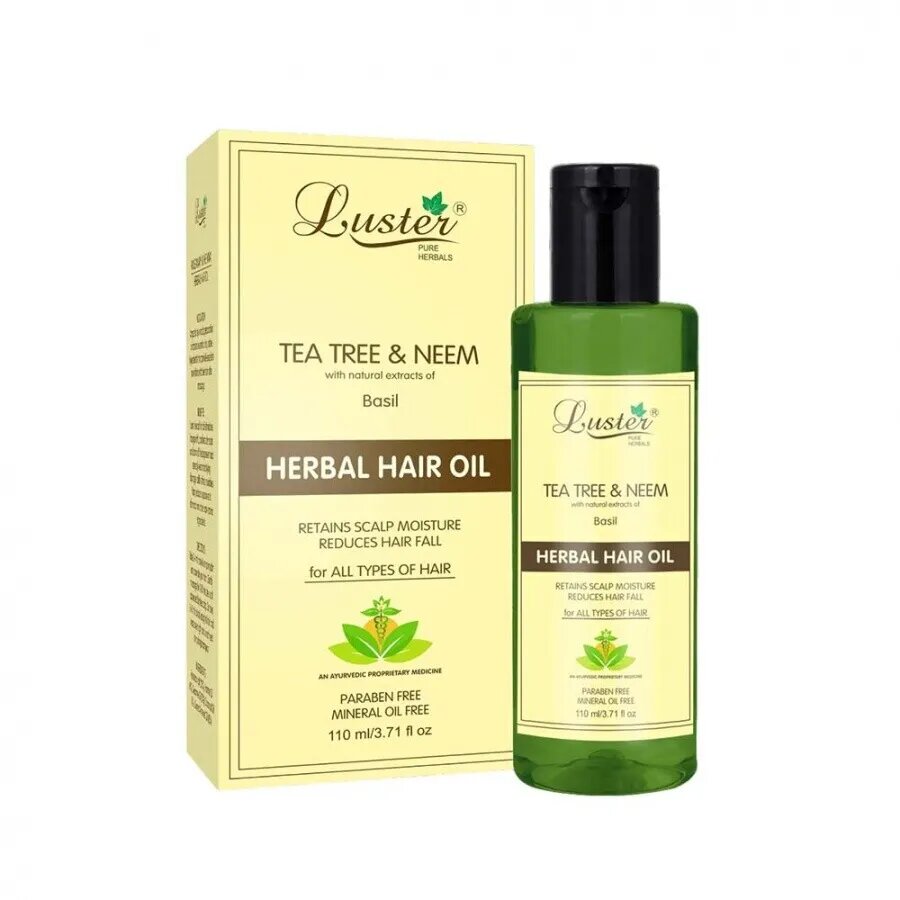 TEA TREE & NEEM Herbal Hair Oil, Luster (чайное дерево И НИМ травяное масло для волос с экстрактом базилика, Ластер), 110 мл.